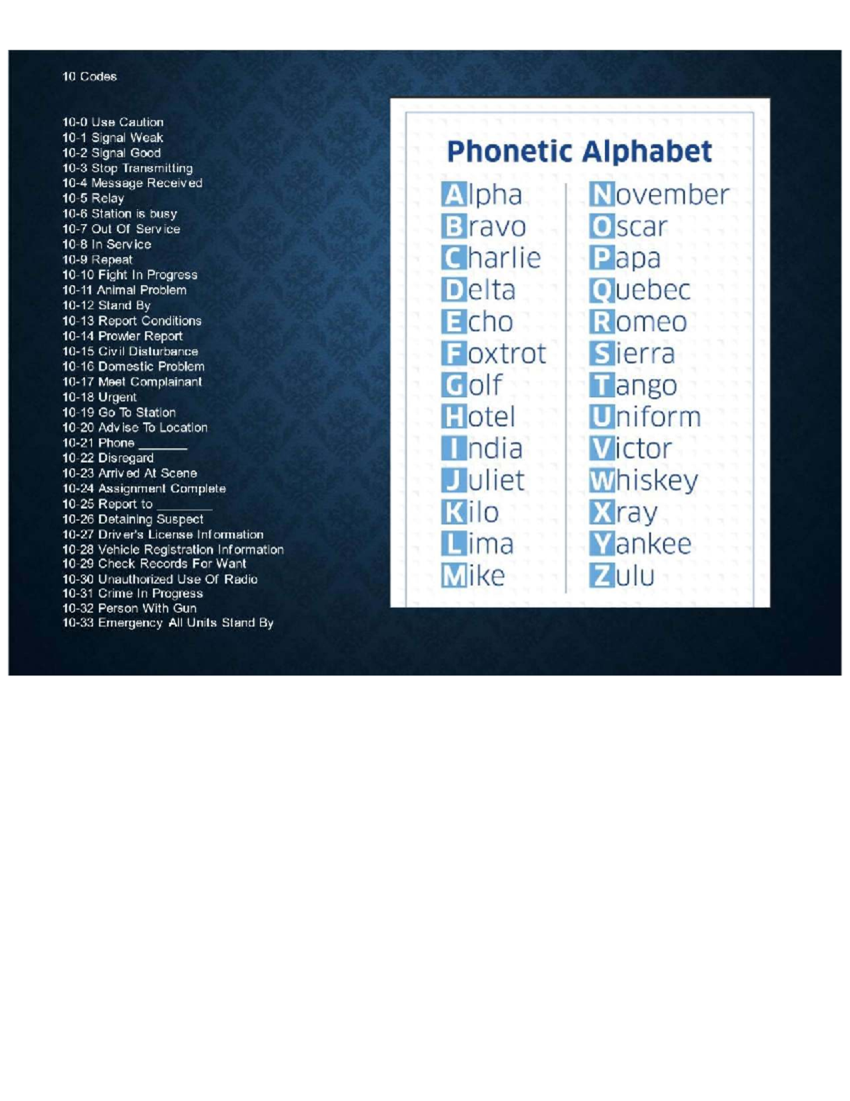 10-Codes & Phonetic Alphabet Reference Guide - Studocu