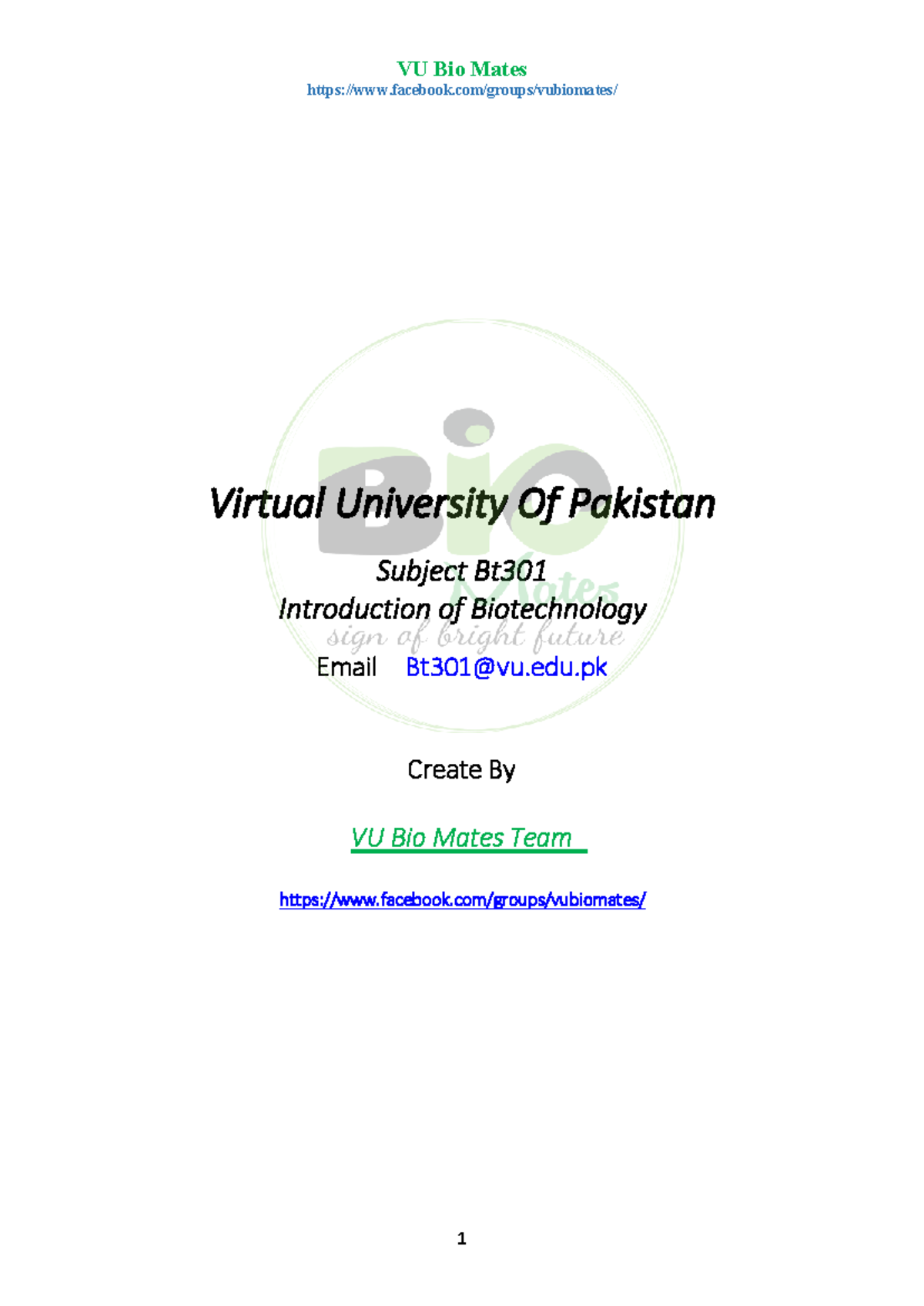 BT301 Introduction to Biotechnology Handouts and Overview - Studocu