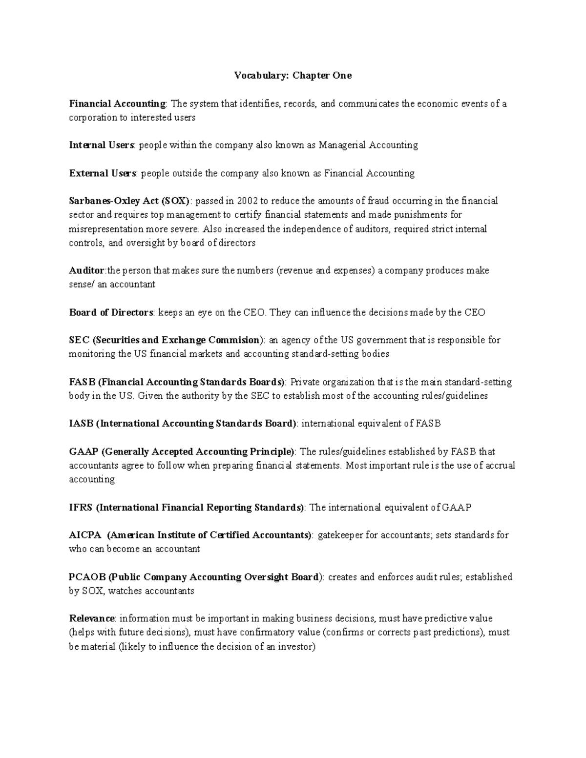 ACG2023 Financial Accounting: Key Terms & Principles Overview - Studocu