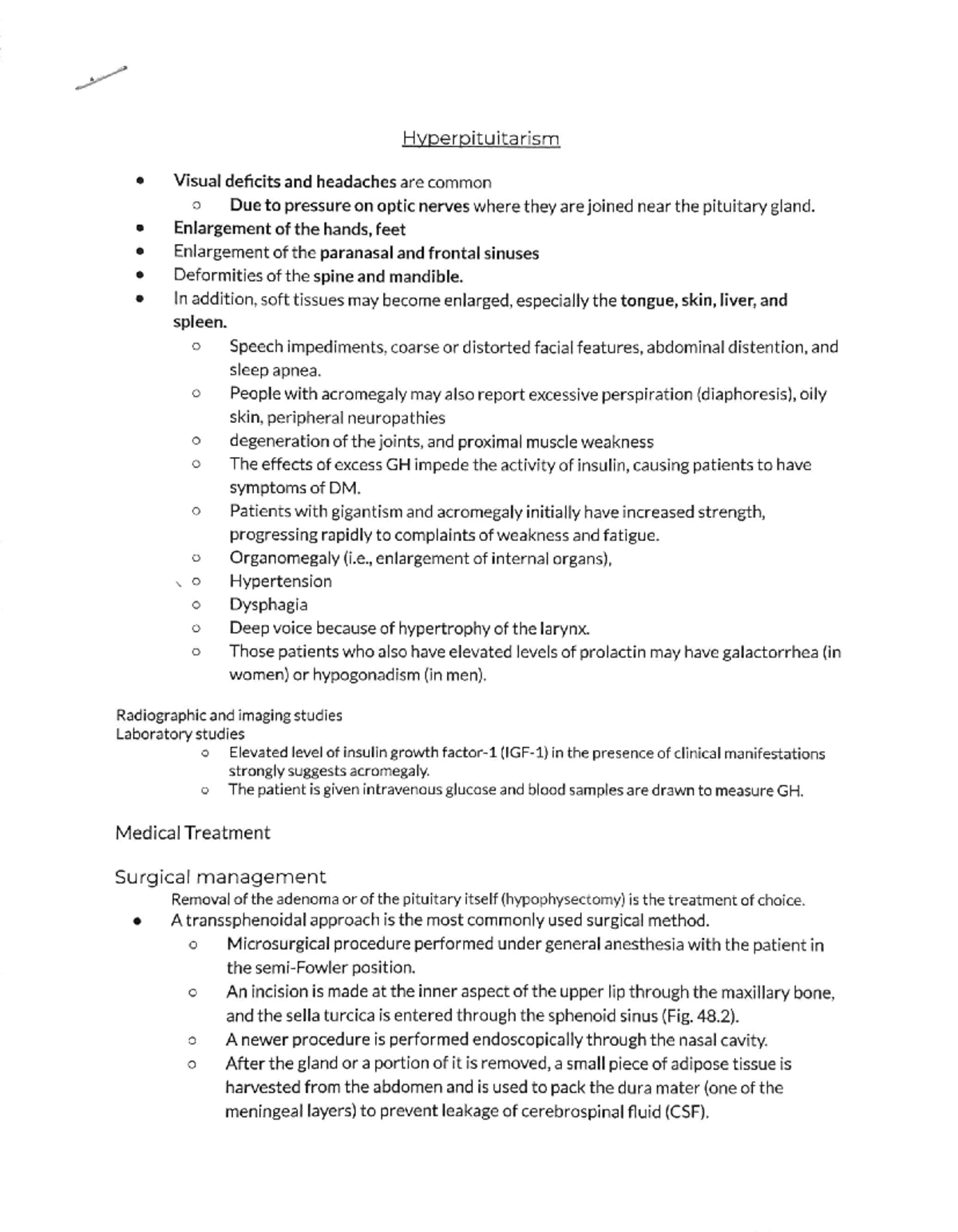 Hyperpituitarism Overview Handout - 06/26/23 - Studocu