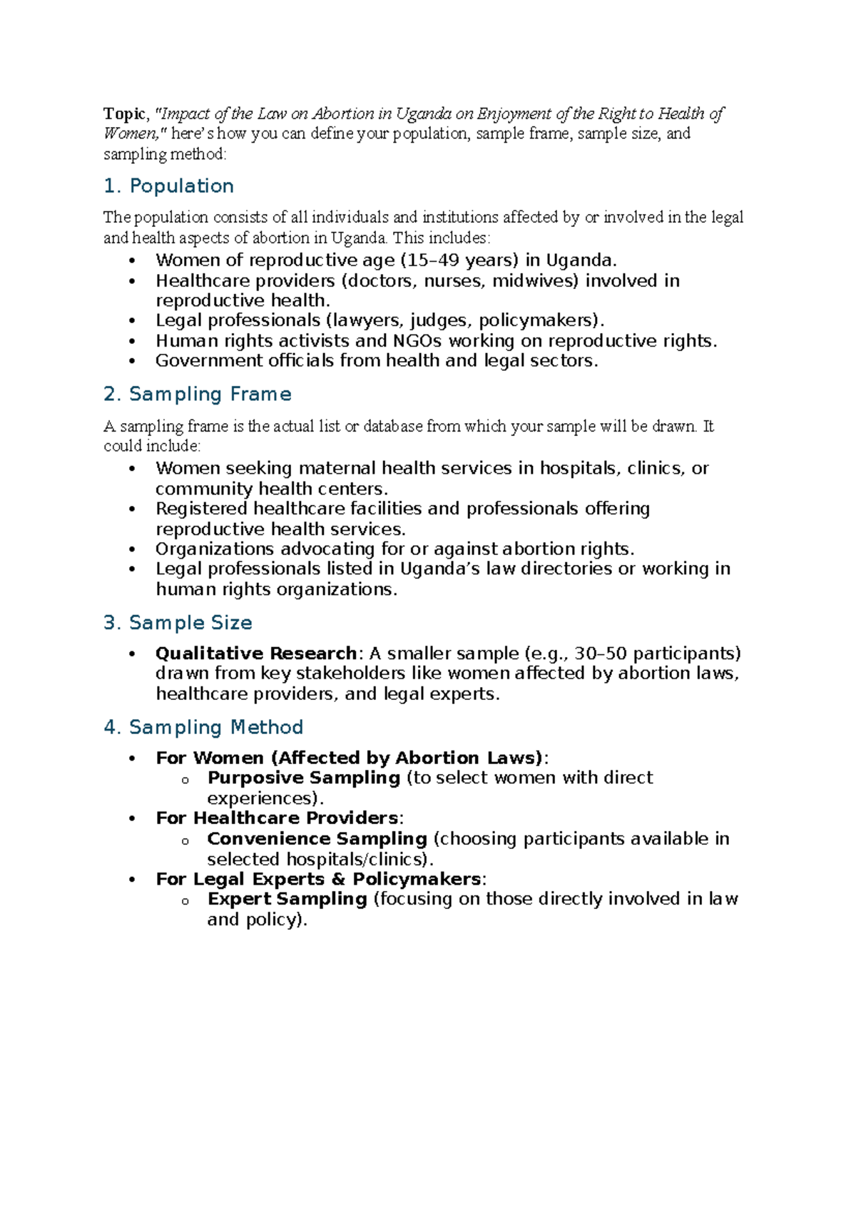 Understanding Population and Sampling Methods in Abortion Law Research ...