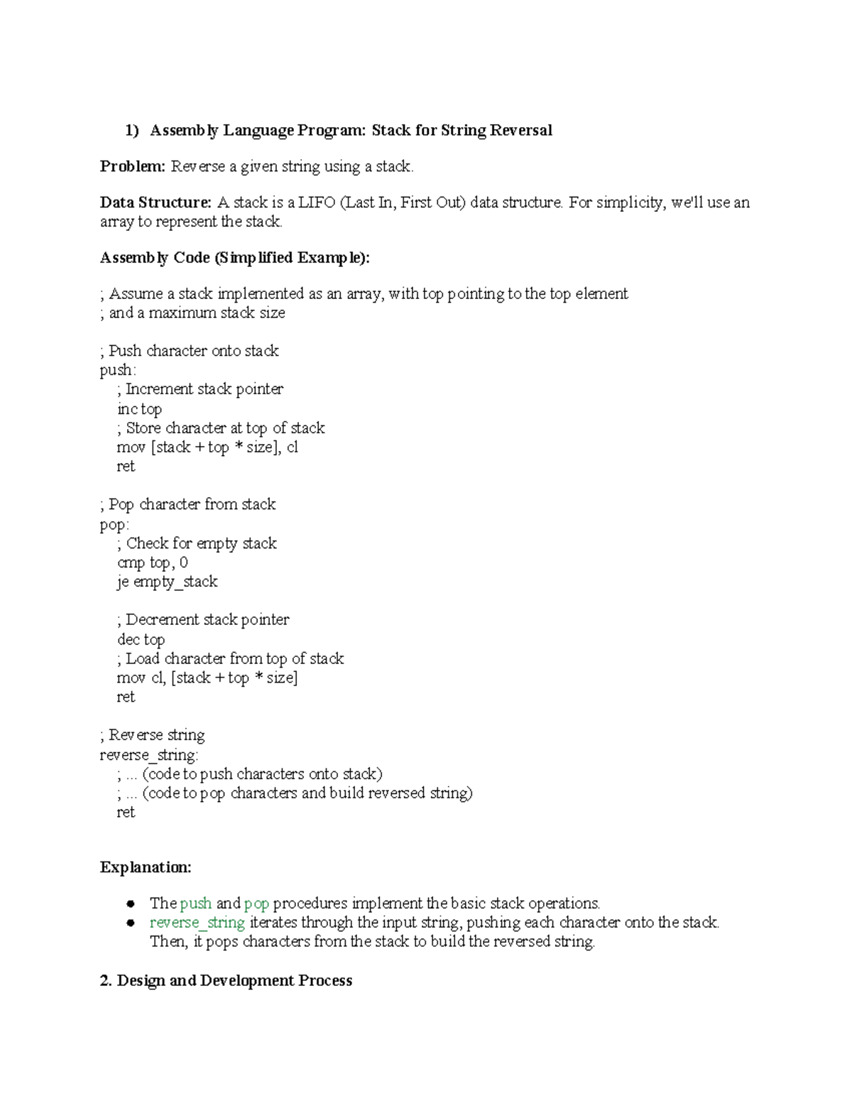 Assembly Language Program- Stack for String Reversal - Assembly Language Program: Stack for ...