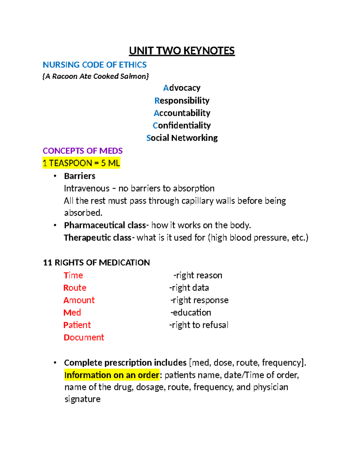 NURSING 101: UNIT TWO KEY NOTES ON ETHICS, MEDICATION, AND CARE PLANS ...
