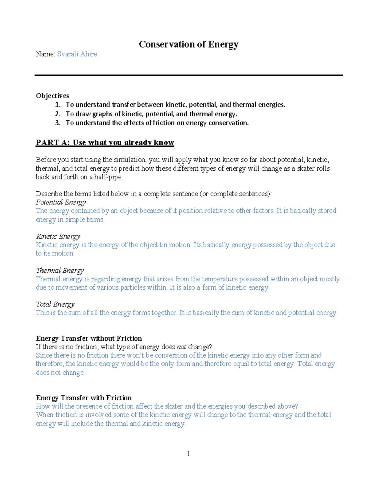 Conservation of Energy Lab Report - Kinetics & Potential Energy ...