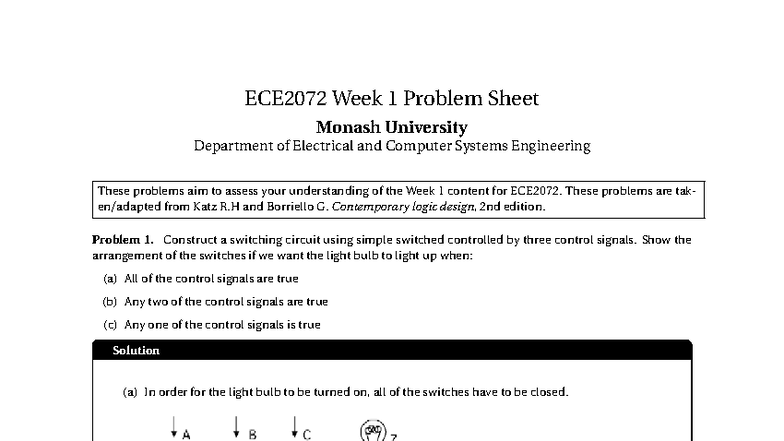 ECE2072 Week 1 Problem Set Solutions - Electrical Engineering - Studocu
