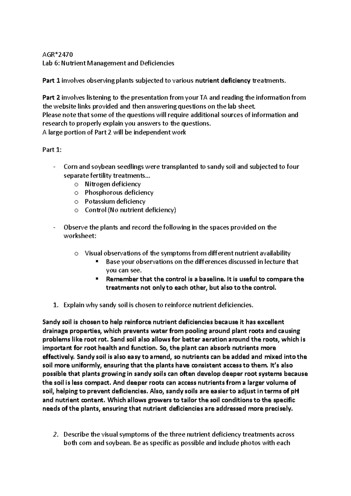 Lab 6: Nutrient Management & Deficiencies Evaluation Worksheet - Studocu