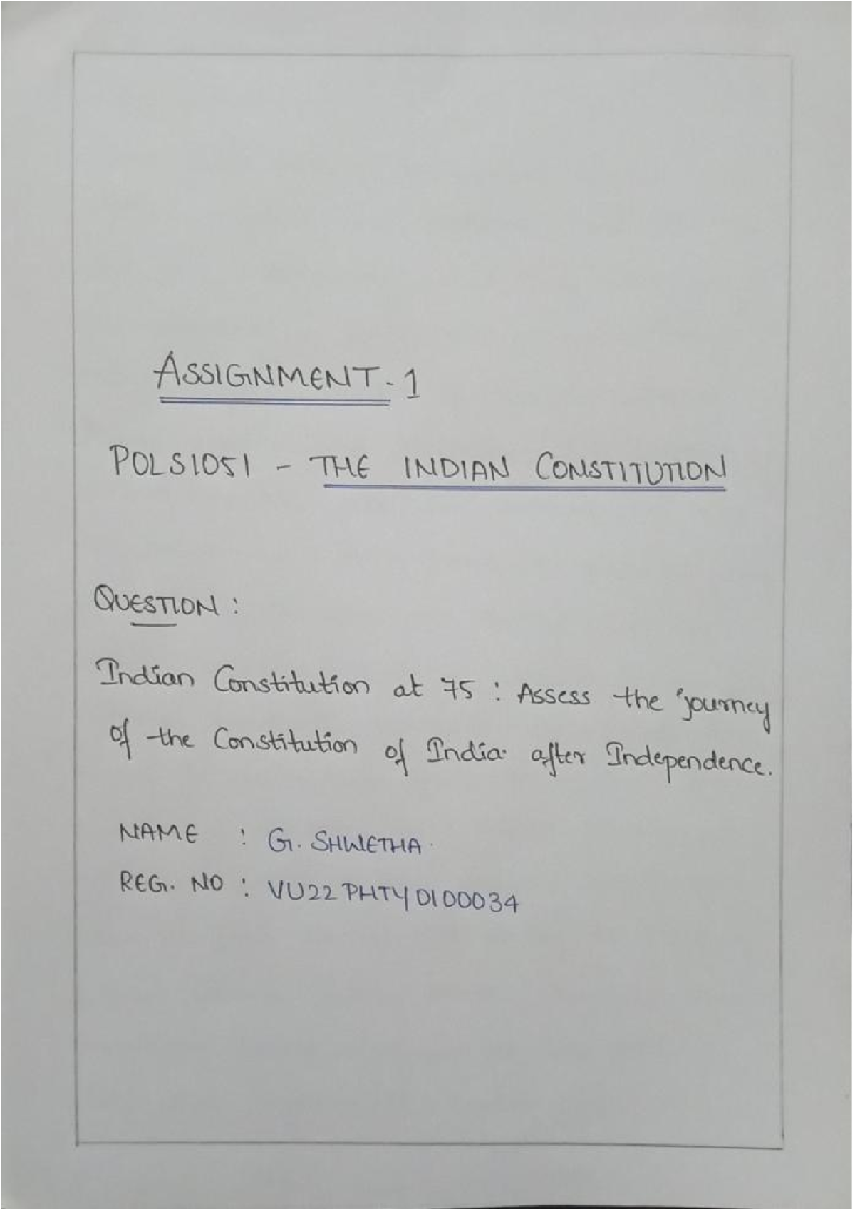 VU22PHTY010034 Assignment: The Journey of the Indian Constitution at 75 ...