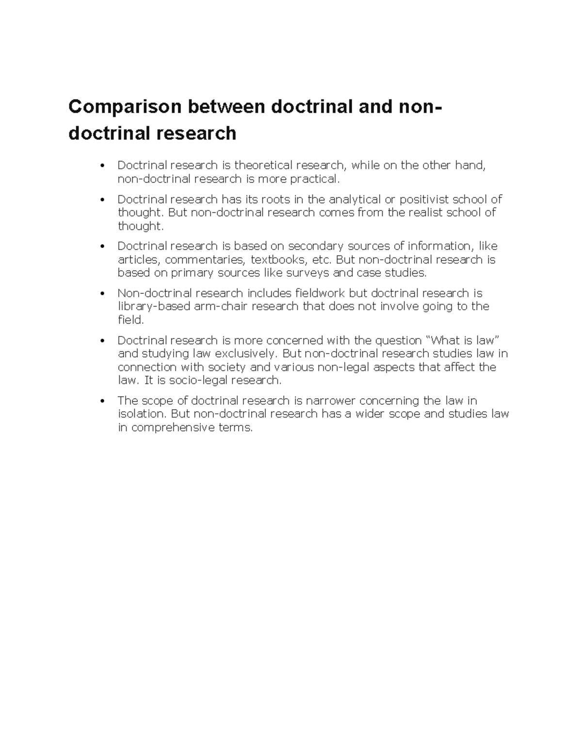 Comparison between doctrinal and non - Comparison between doctrinal and ...