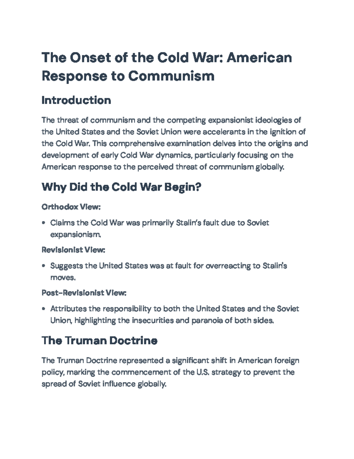 The Early Cold War: An Examination of U.S. Response to Communism - The ...