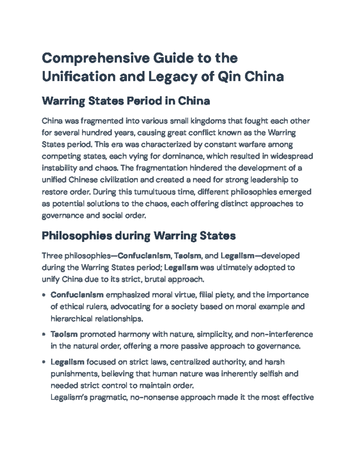 Comprehensive Overview of Qin China's Unification and Legacy (HIST 101 ...