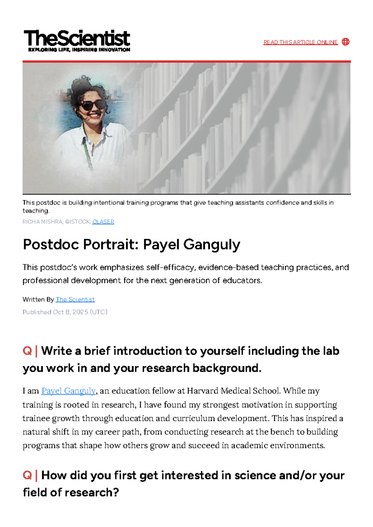 Postdoc Portrait: Payel Ganguly - Intentional TA Training Programs ...