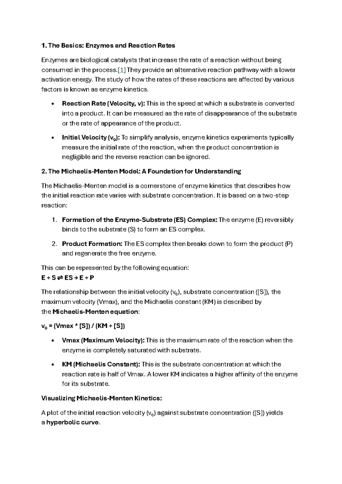 Understanding Enzyme Kinetics: Michaelis-Menten & Inhibition Methods (BIO101) - Studocu
