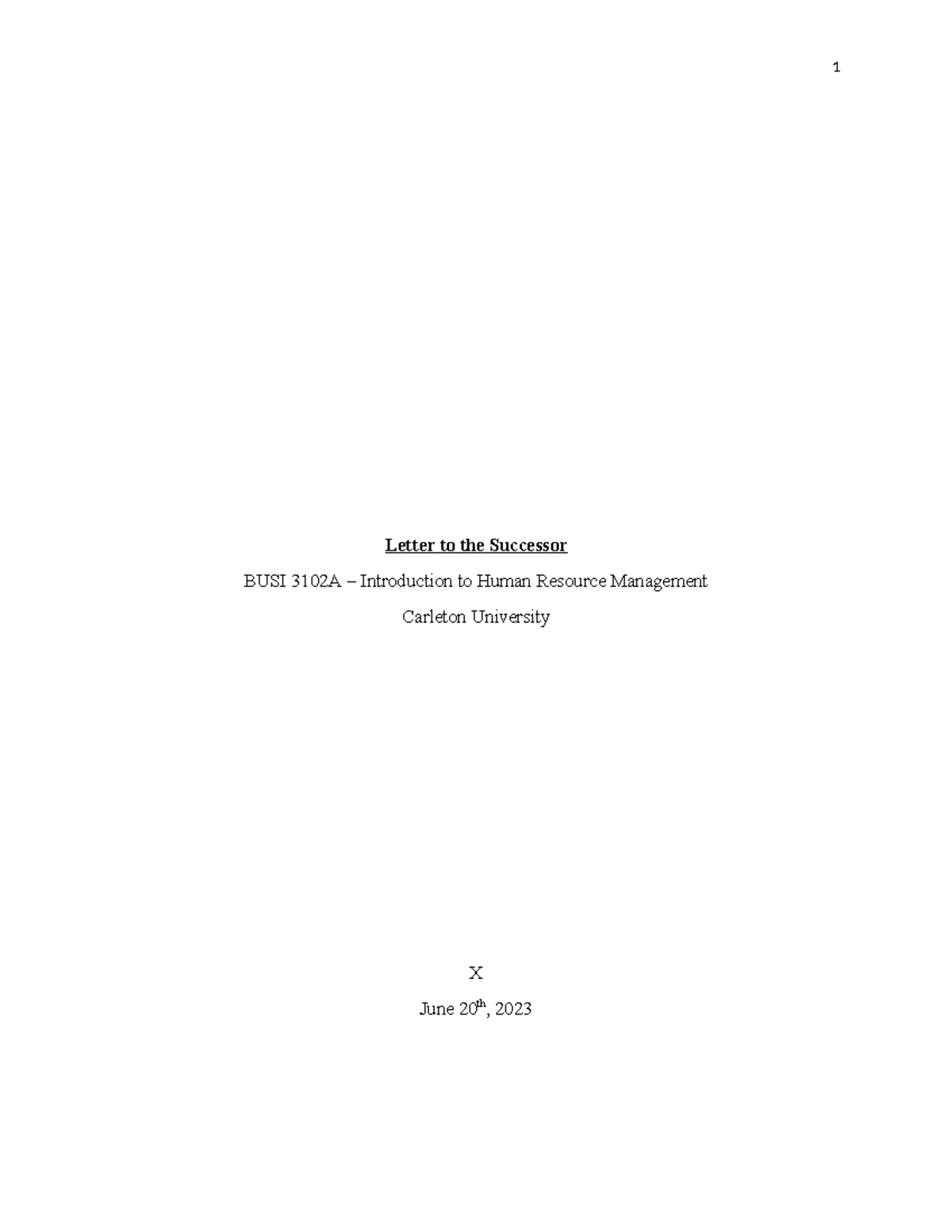 Letter to the Successor: HR Strategies & Insights BUSI 3102A - Studocu