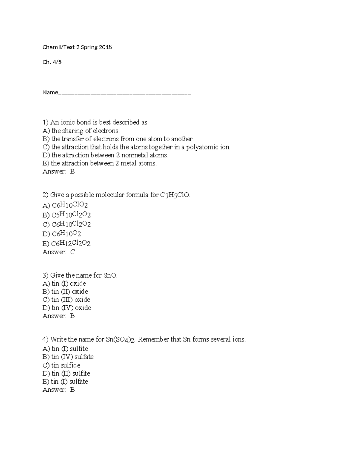 Spring 2018 Chem 2 Test 3 Answers and Explanations - Studocu