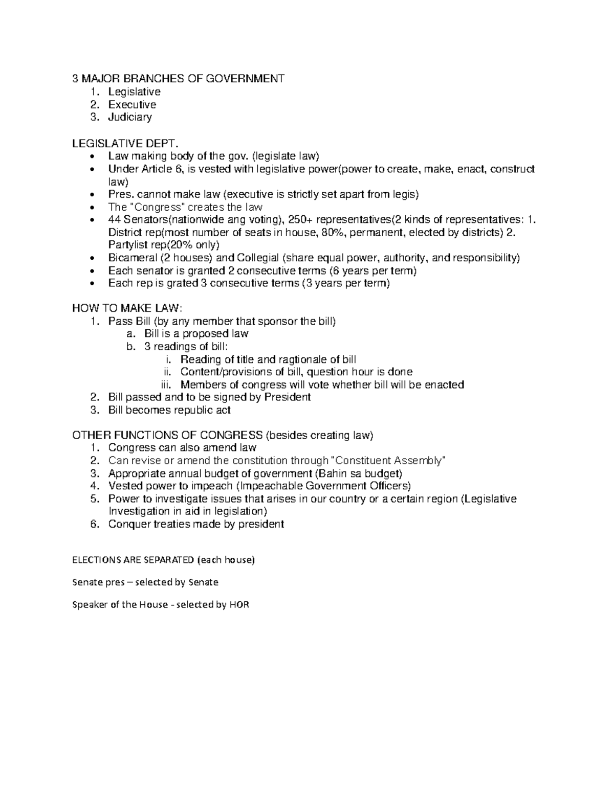 Socsci 031 - Notes on Major Government Branches and Functions - Studocu