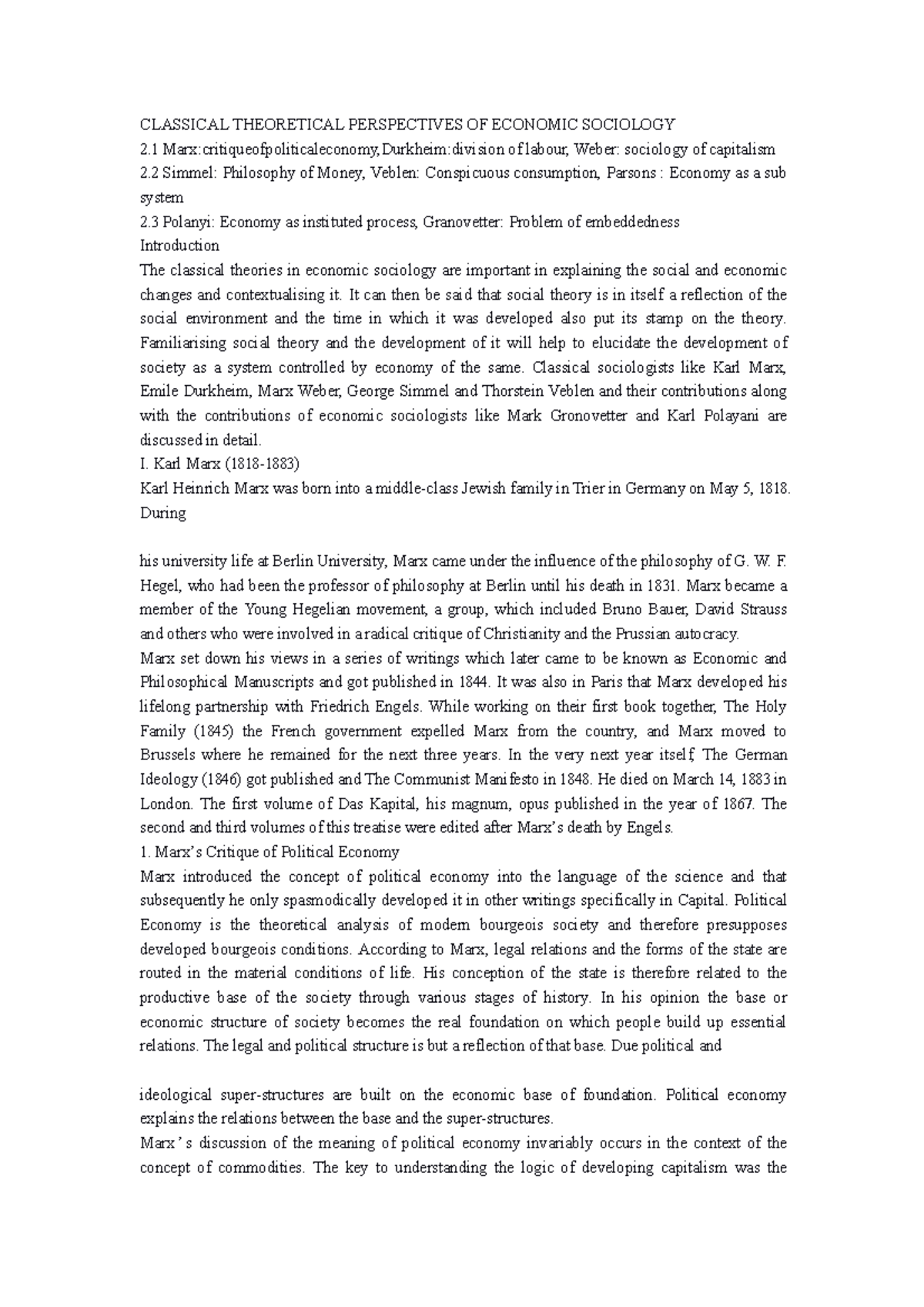 Classical Theories in Economic Sociology: Key Thinkers and Concepts ...