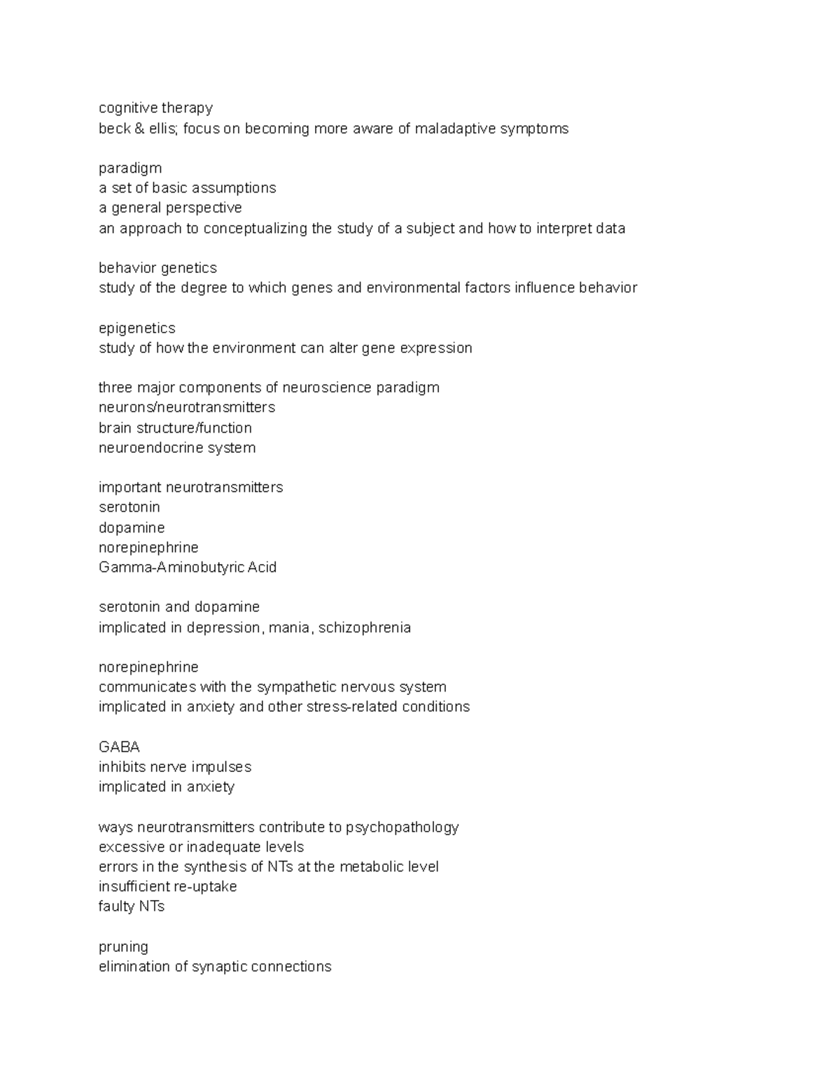 405 study guide 6 - Professor: Jeff Henriques - cognitive therapy beck ...