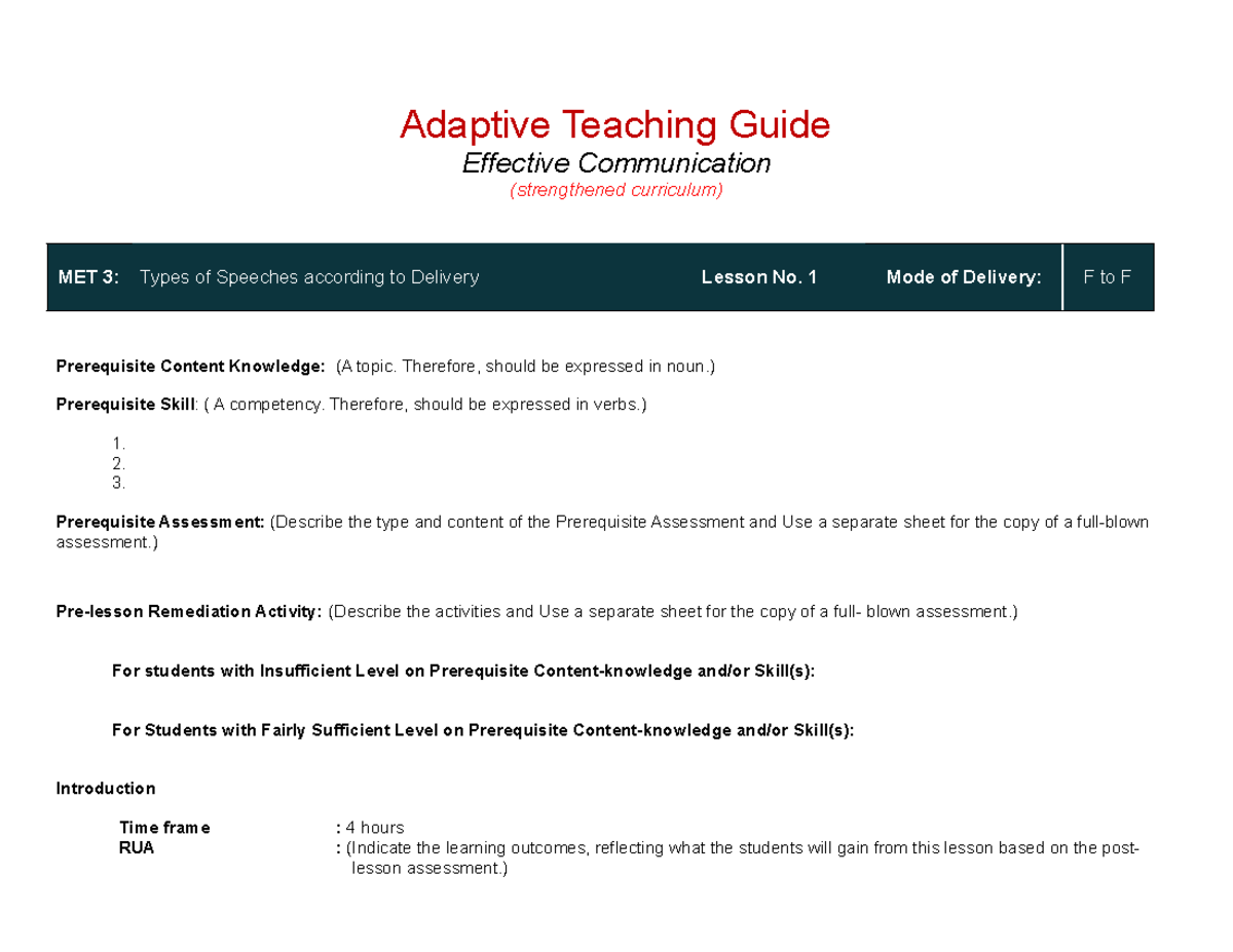 Adaptive Teaching Guide: Effective Communication MET 3 - Types of ...