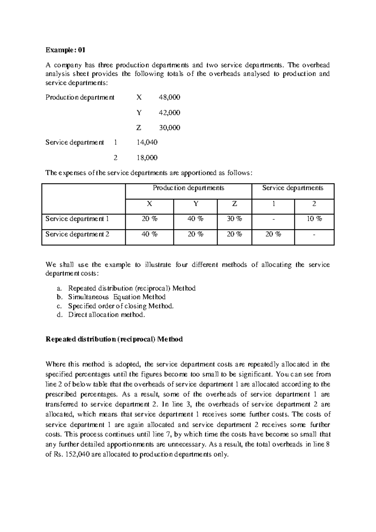 Overheads Allocation Methods: Analysis & Examples for ACCT 101 - Studocu