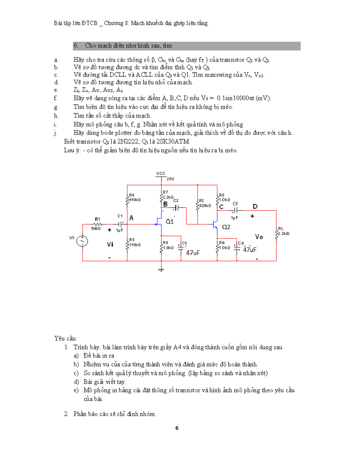 Bài 6 - SADASDASD - Bài tập lớn ĐTCB _ Chương 8: Mạch khuếch đại ghép ...