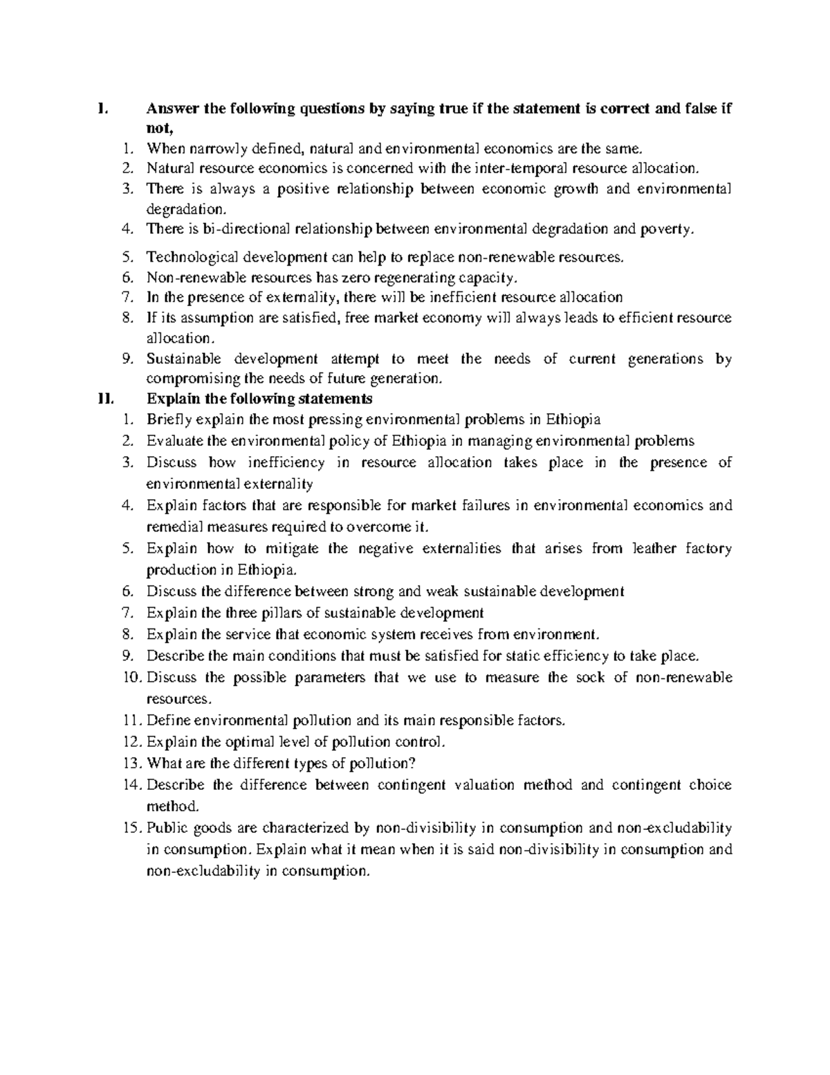 Exercise - Comprehensive Practical Worksheet on Environmental Economics ...