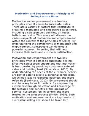 Principles of Selling Objective 2 - Lecture Notes - Explain business ...