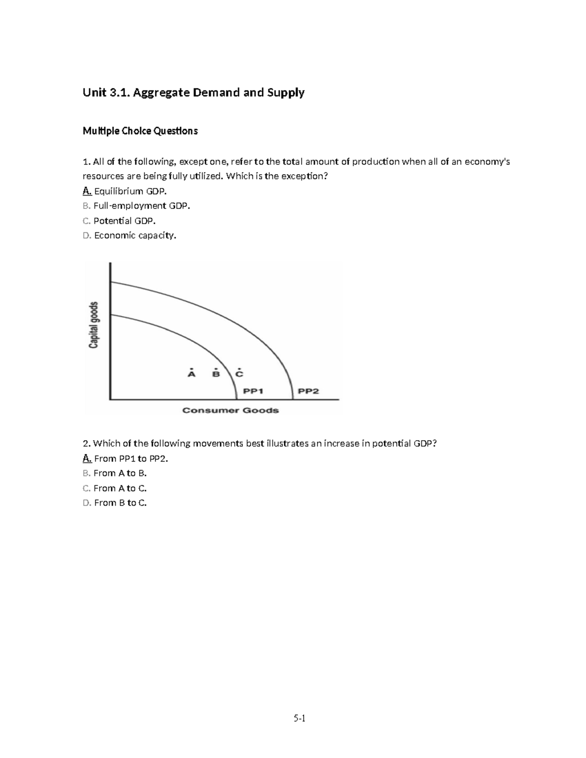 Unit 3 - Aggregate Demand and Supply MCQs Practice - Studocu
