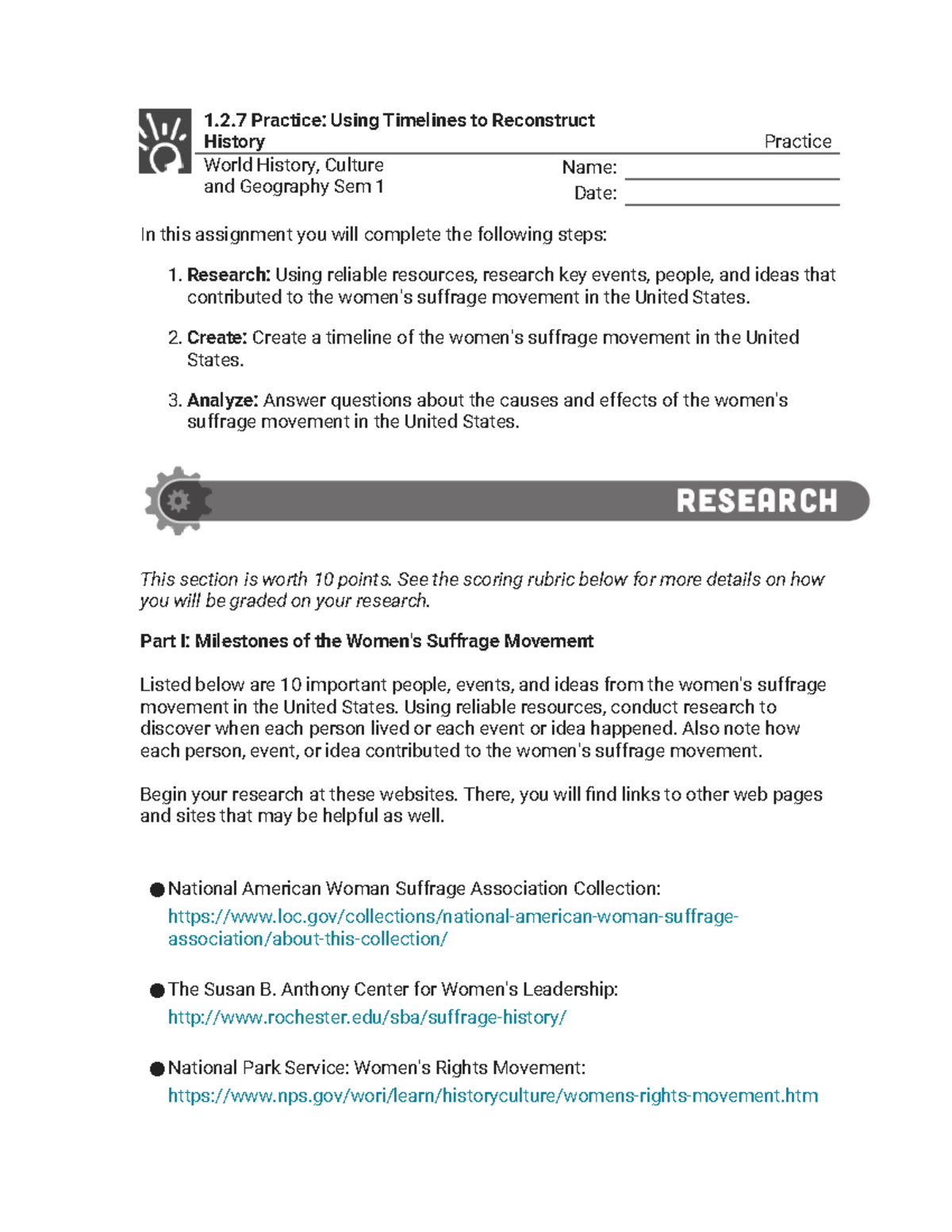 1.2.7 Practice - Creating Timelines for the Women's Suffrage Movement ...