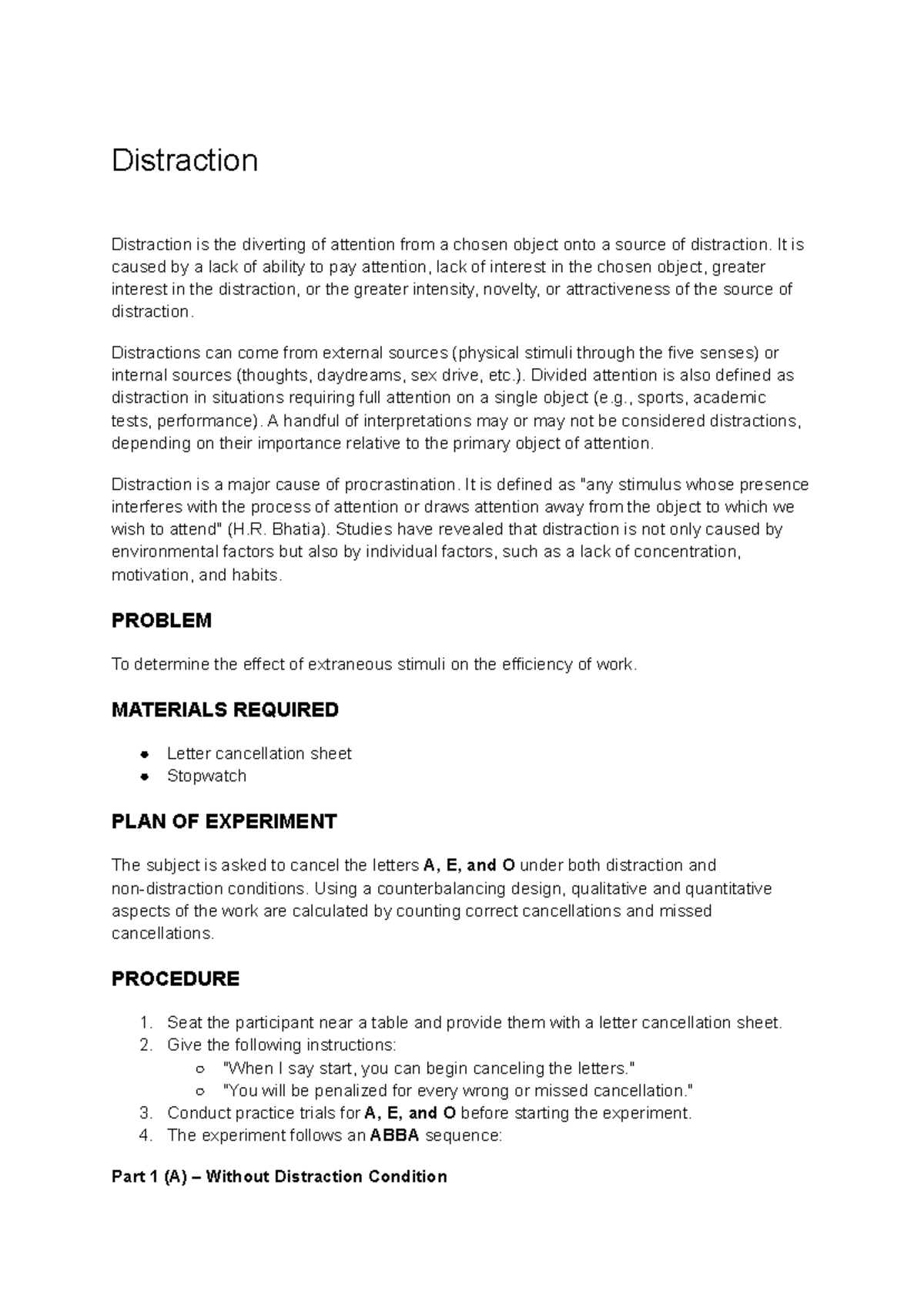 Experiments - Experiment handbook - Distraction Distraction is the ...