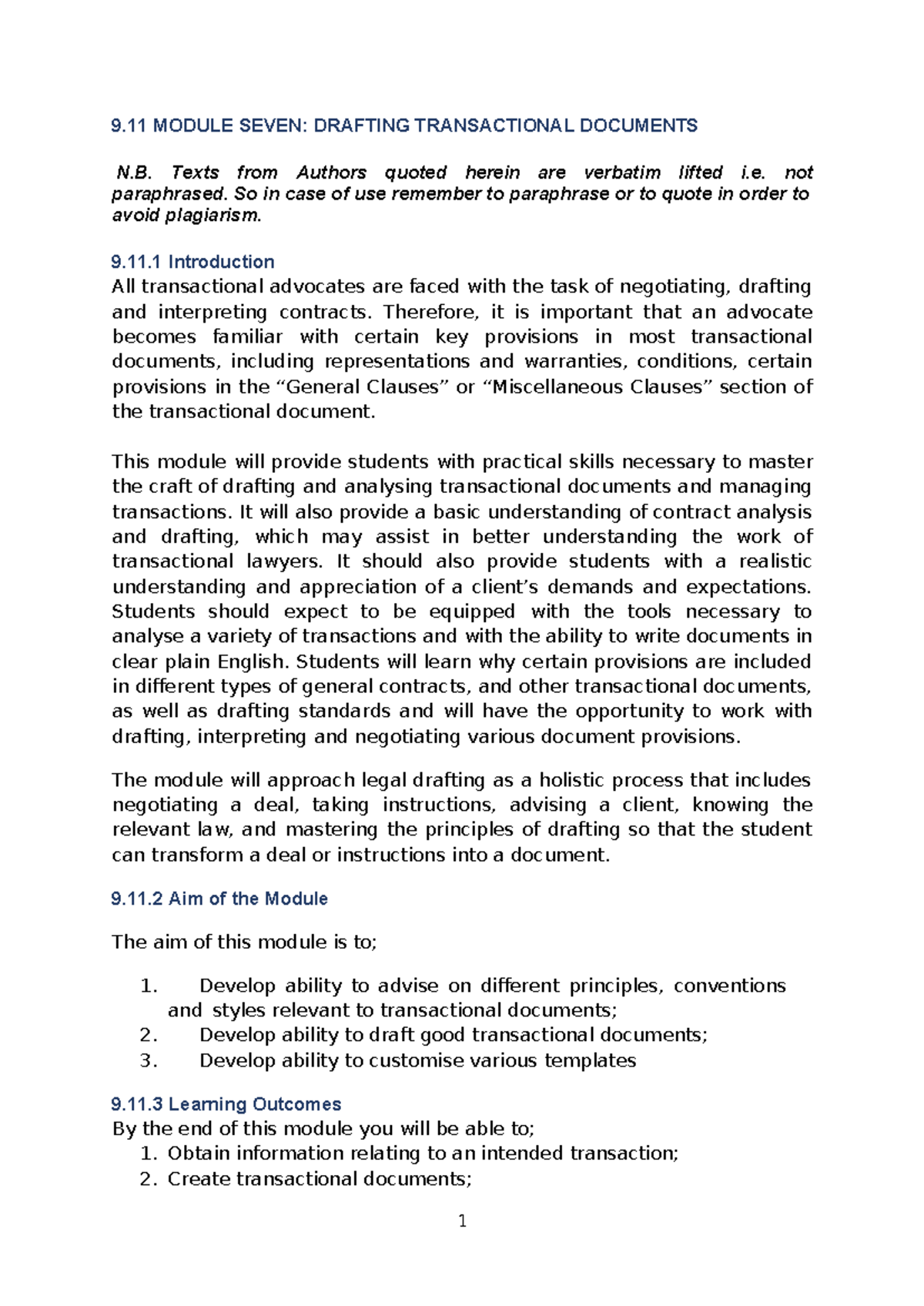 Module 7: Drafting Transactional Documents - Comprehensive Notes - Studocu