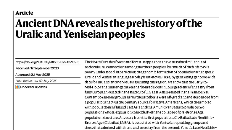 Ancient DNA Insights into Uralic and Yeniseian Peoples' Prehistory ...