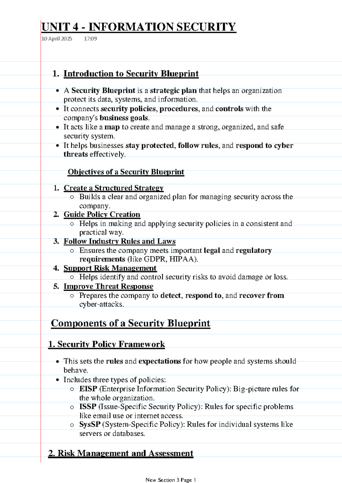 UNIT 4 - Information Security: Understanding Security Blueprints and ...