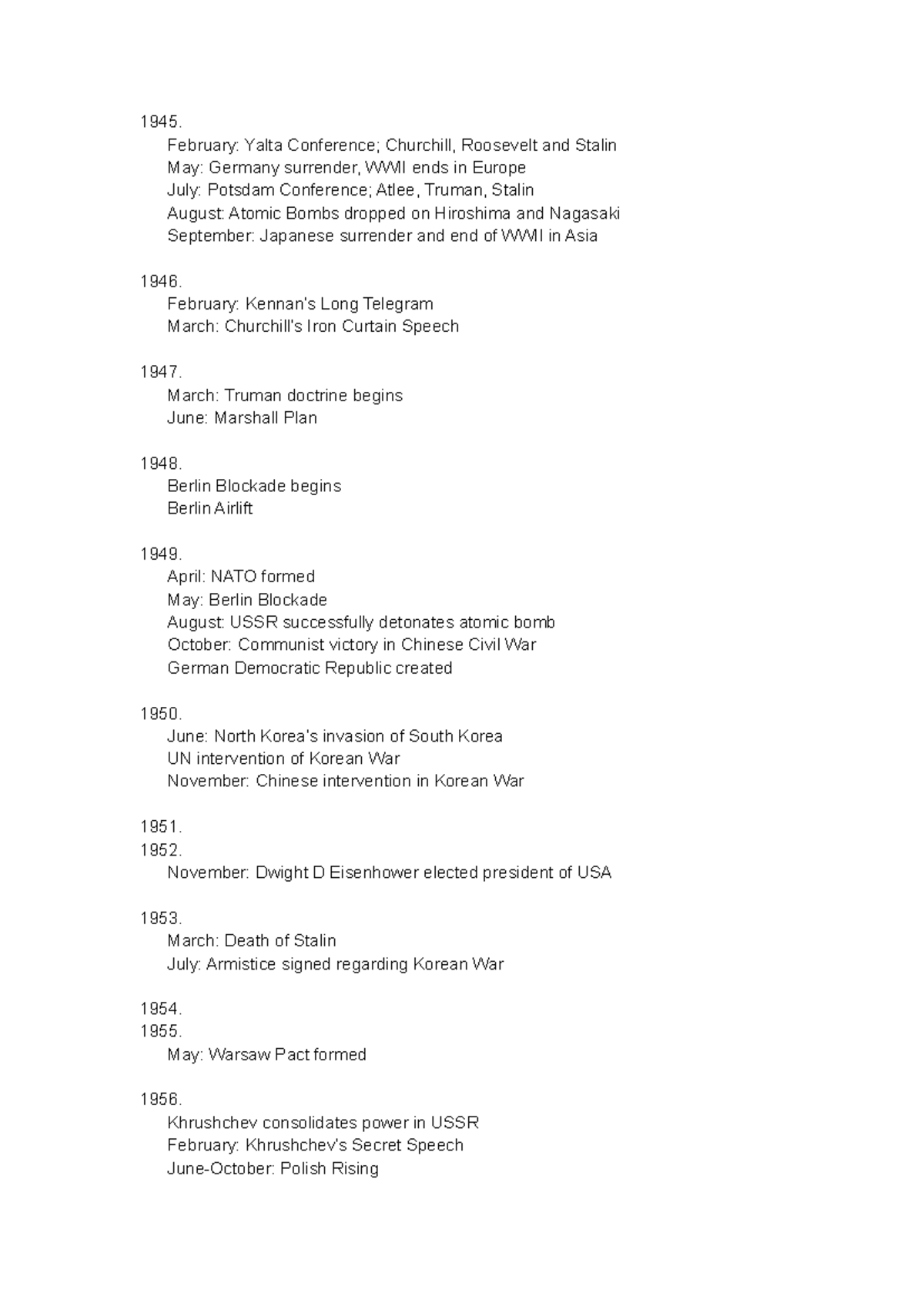 Cold War Timeline: Key Events from 1945 to 1970 - Studocu