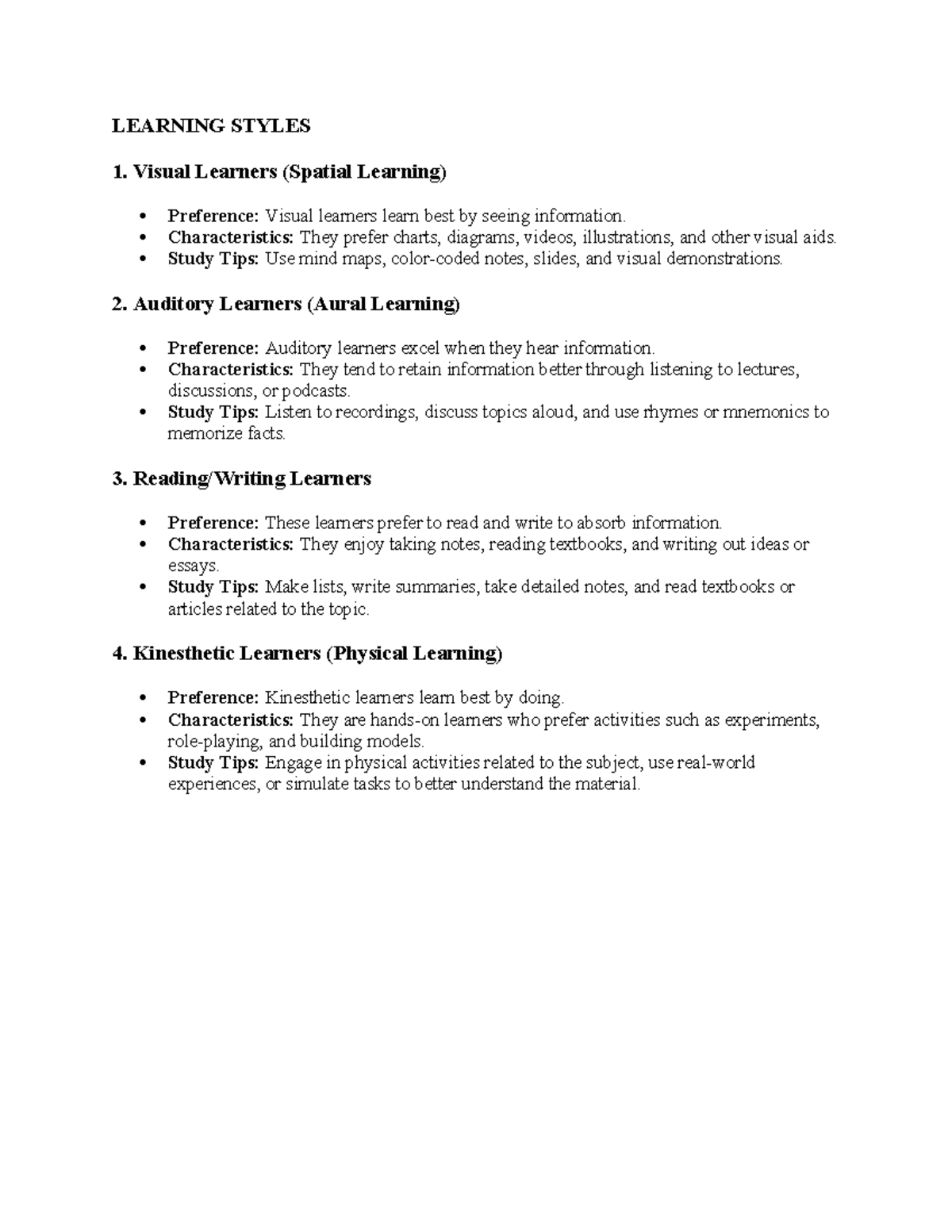 Learning Styles - Study Notes for Effective Learning Techniques - Studocu