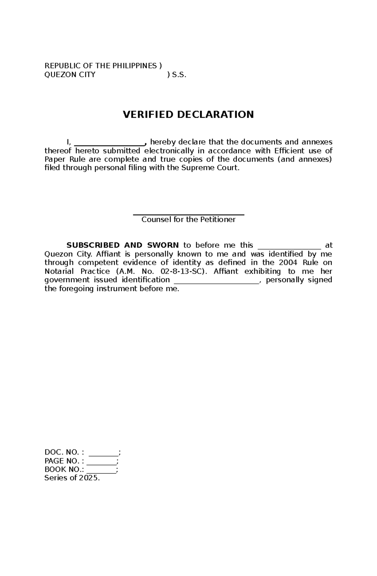 Verified Declaration for Supreme Court Filing - Studocu