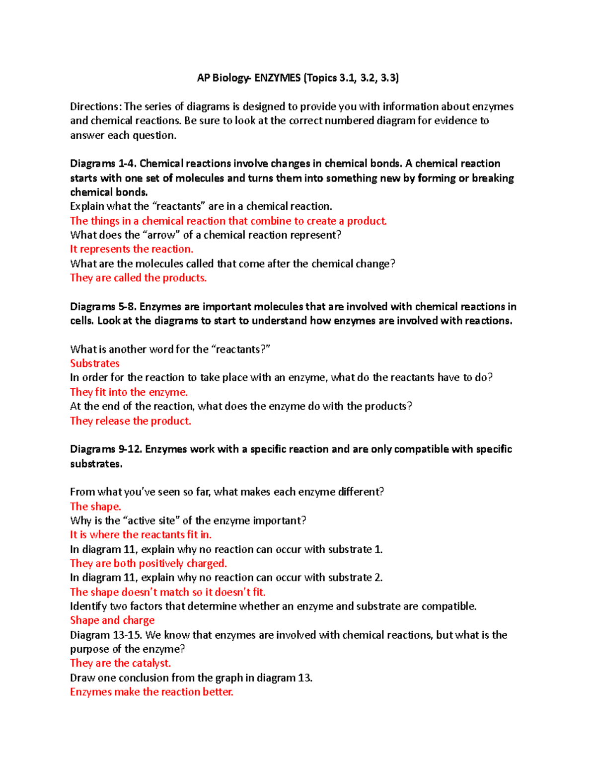 AP Biology Final Exam: Enzyme Inquiry & Chemical Reactions (Topics 3.1 ...