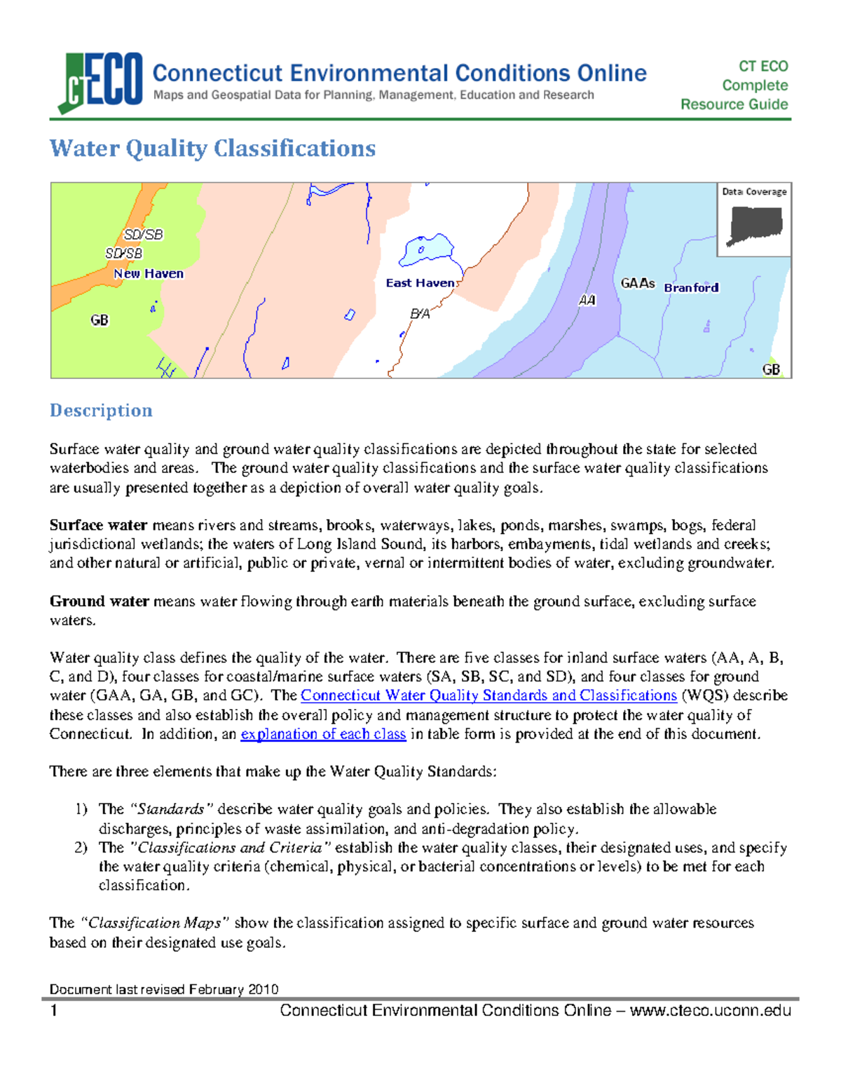 CT ECO Resource Guide Water Quality Classifications - Document last ...