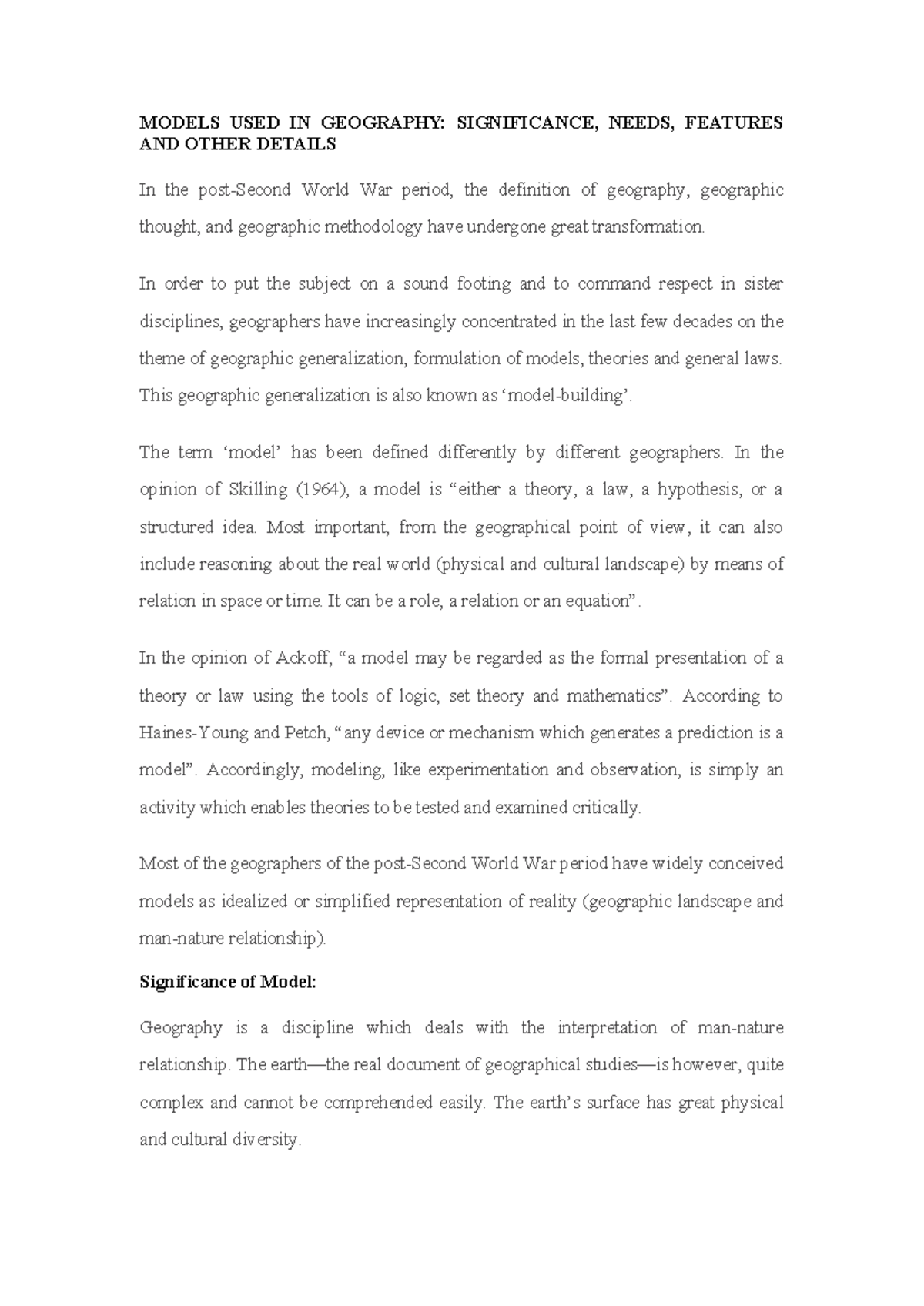 Models Used in Geography: Significance, Features, and Types - Studocu