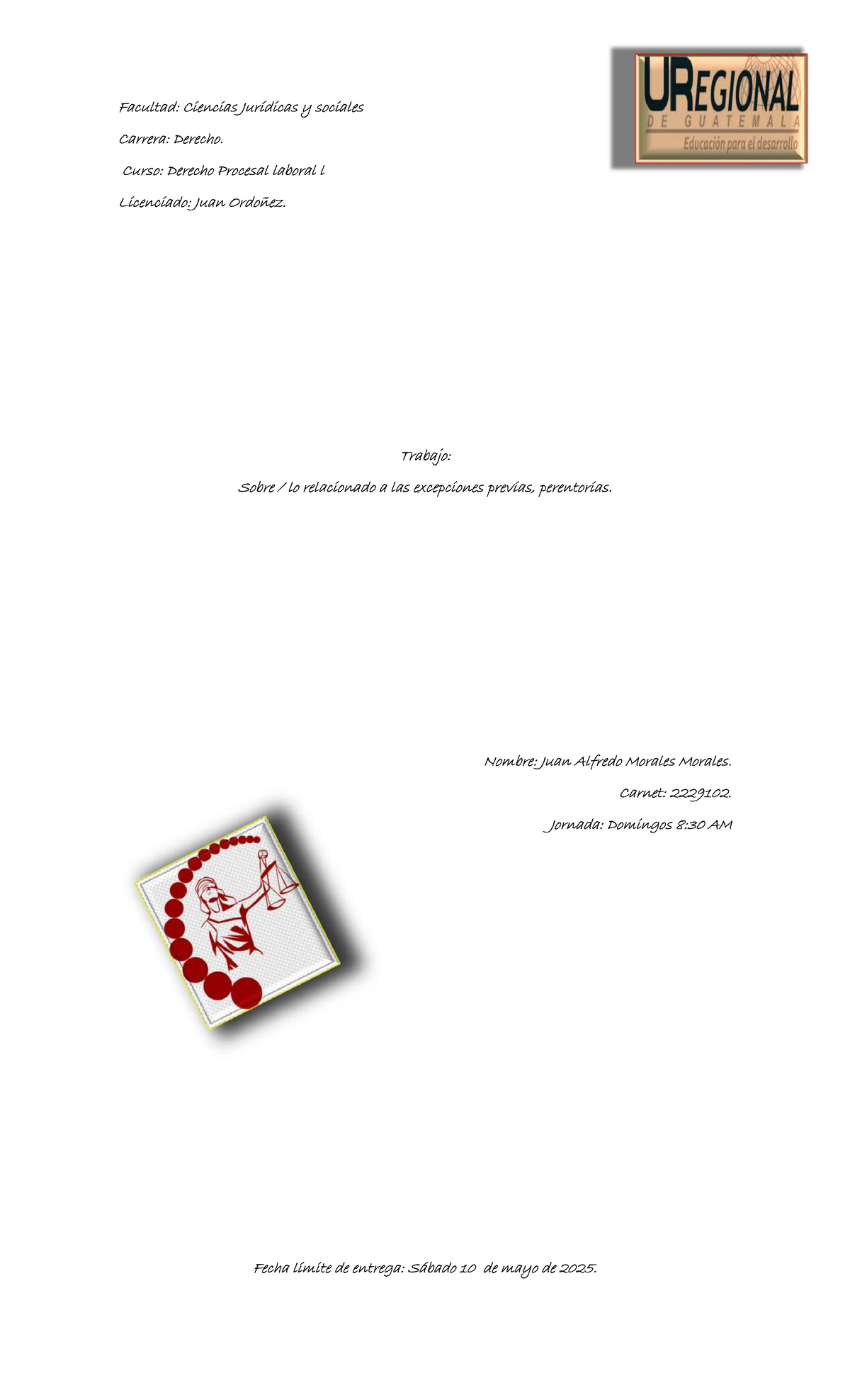 Derecho Procesal Laboral I: Excepciones Previas y Perentorias - Studocu