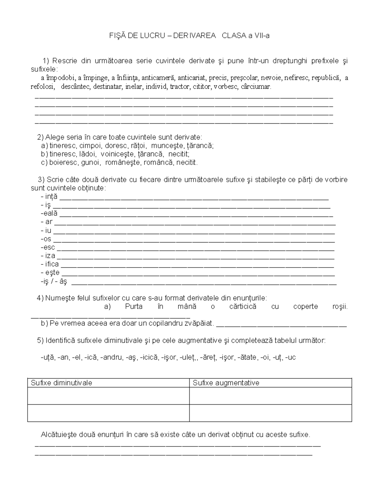 FIȘĂ DE LUCRU DERIVAREA CLASA a VIII-a - Studocu