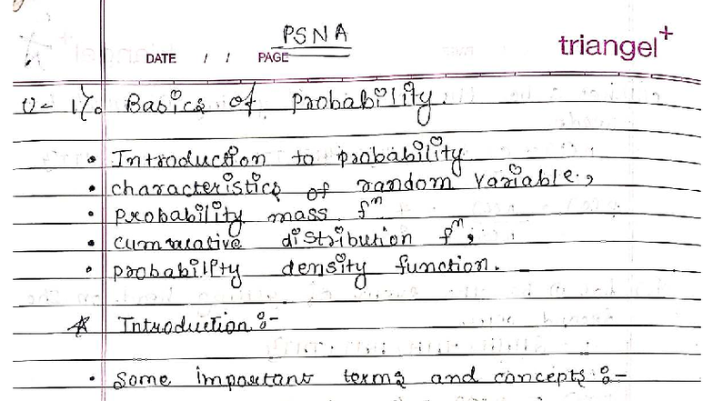 PSNA 2023 Basics of Probability and Numerical Methods Notes - Studocu