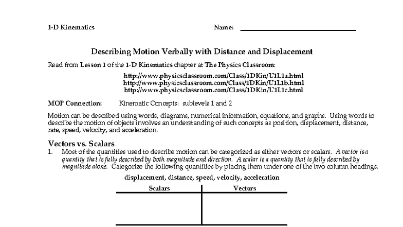 Kinematics (PHYS 101): Describing Motion with Distance & Displacement ...