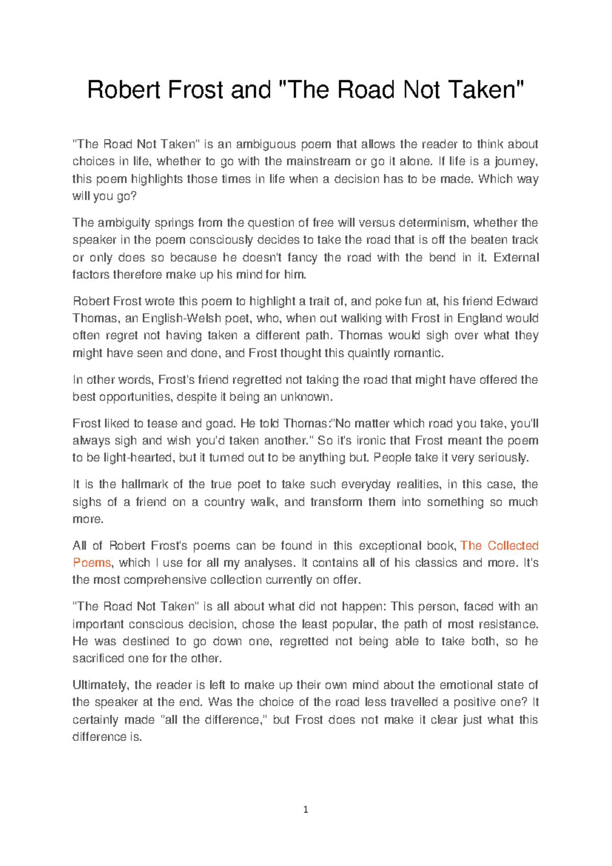 The Road Not Taken Analysis - Robert Frost and "The Road Not Taken ...