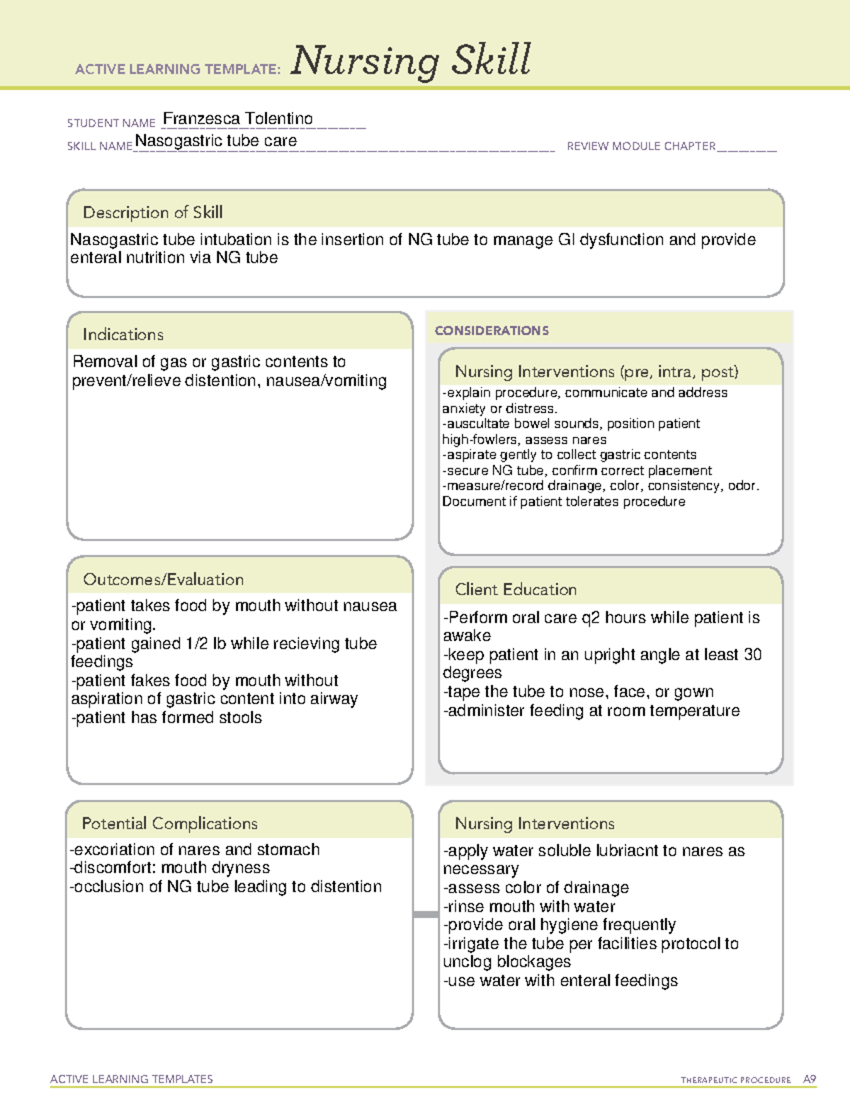 Active Learning Template Nursing Skill form NGtubecare - ACTIVE ...