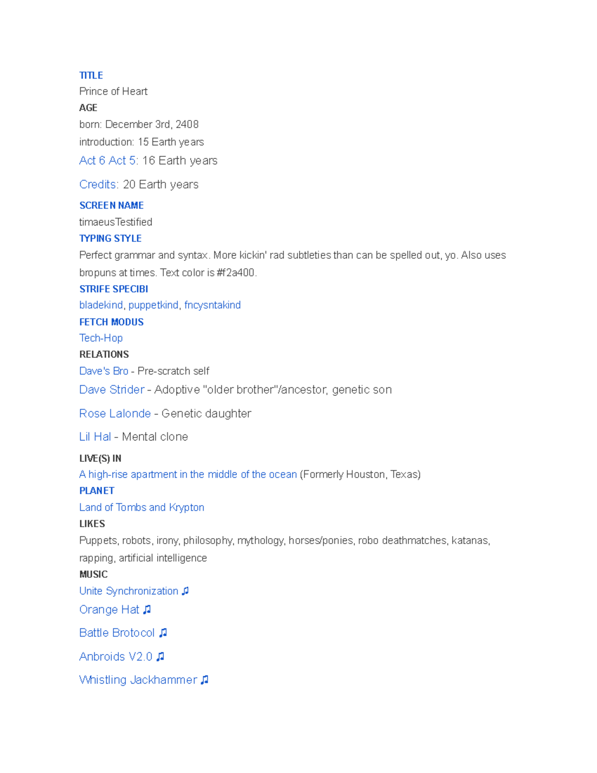 Dirk Strider Lorebook: Insights into the Prince of Heart (AGE 2408 ...