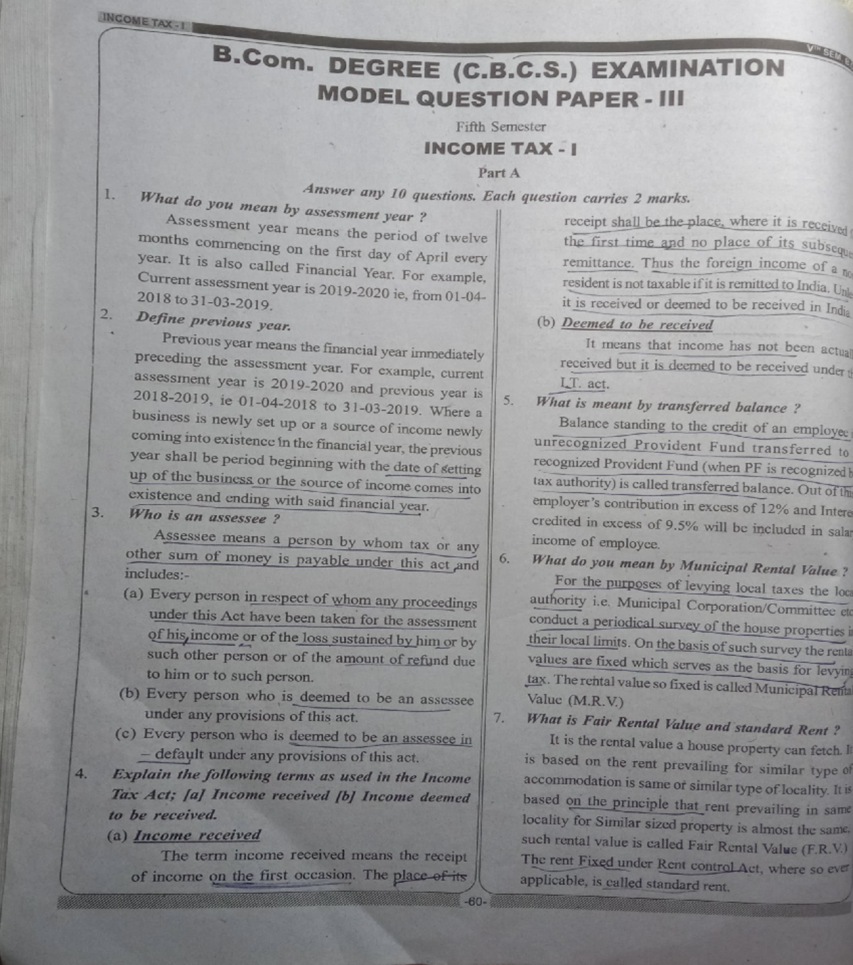 Income Tax 3 - Practice Model Questions & Past Year Answers - Studocu