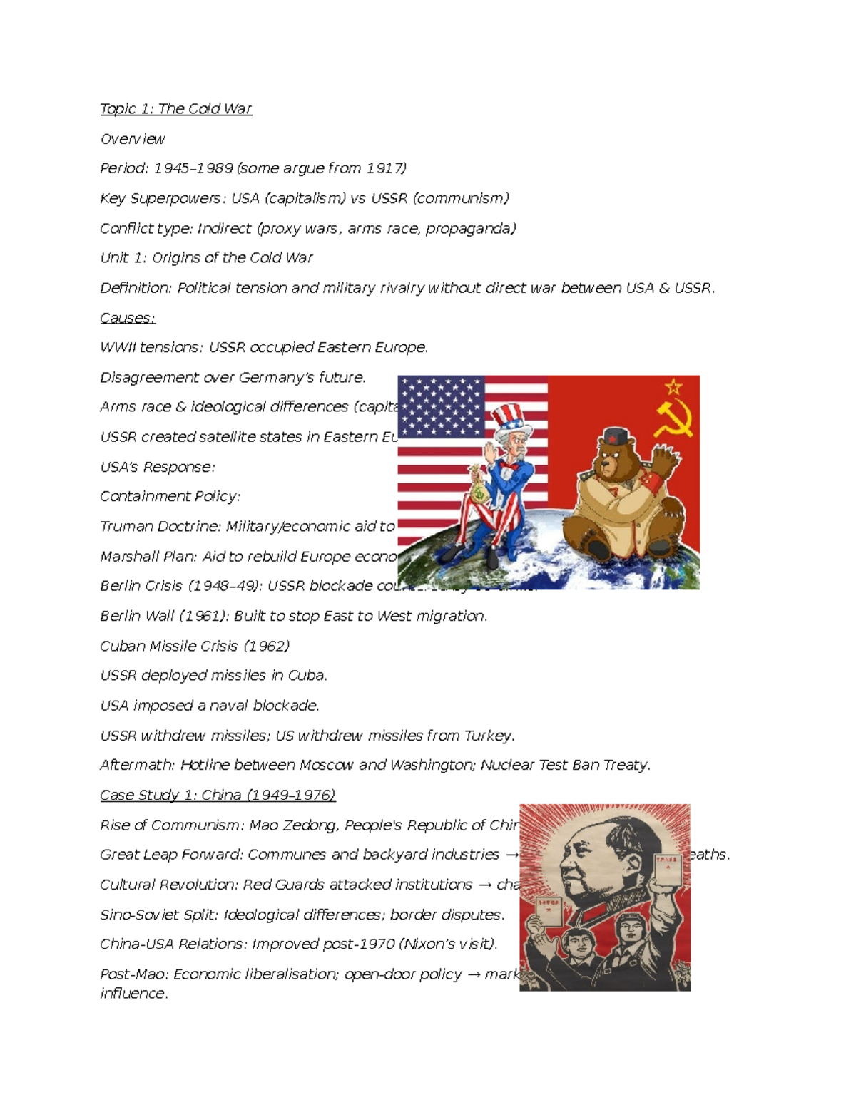 History Notes Final Exam - Cold War, Apartheid, and New World Order ...