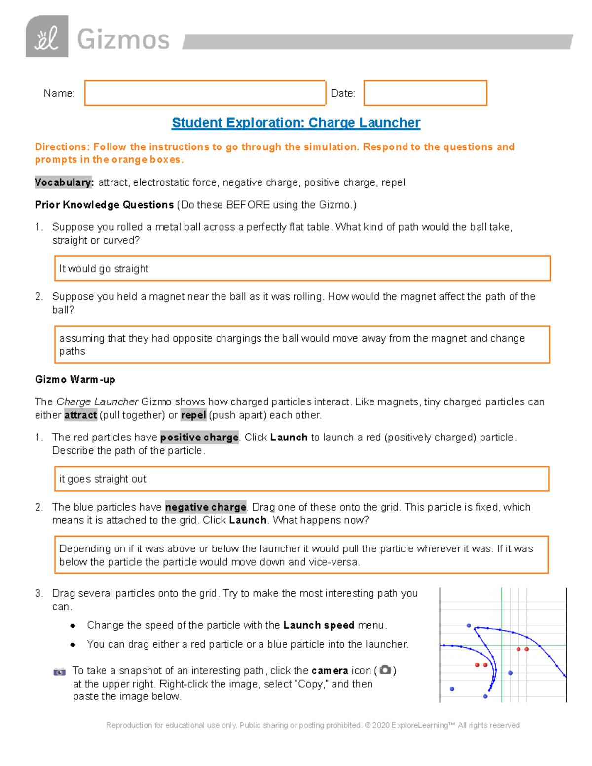 Exploration of Electrostatic Interactions: Charge Launcher Gizmo ...