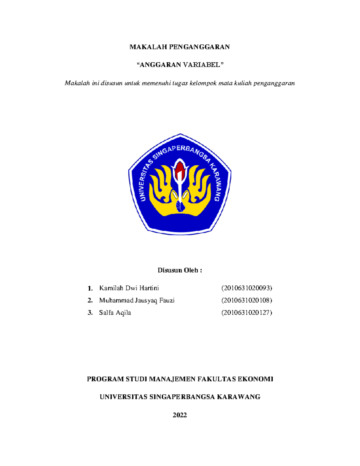 Makalah Anggaran Variabel KEL 6: Tugas Kelompok Penganggaran - Studocu