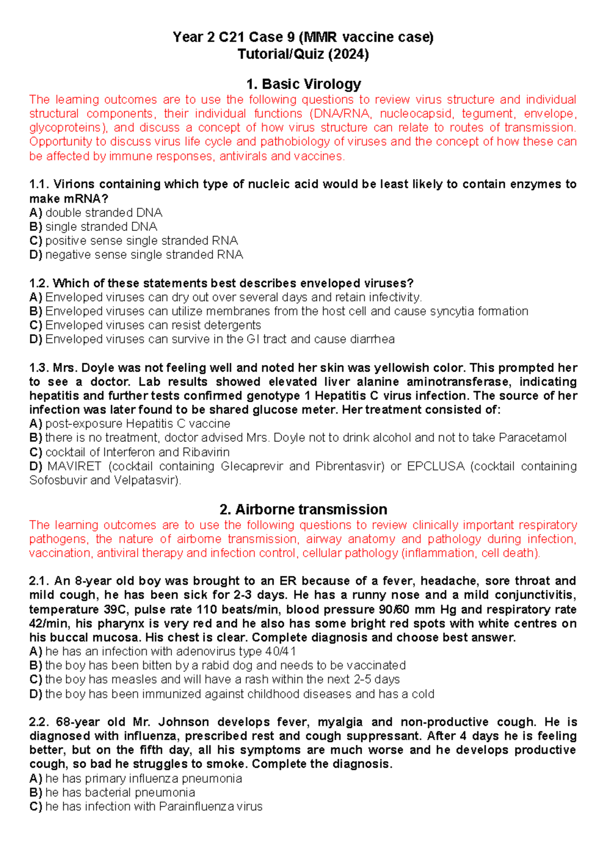 Virology Quiz (Year 2 C21) - MMR Vaccine Case Study (2024) - Studocu